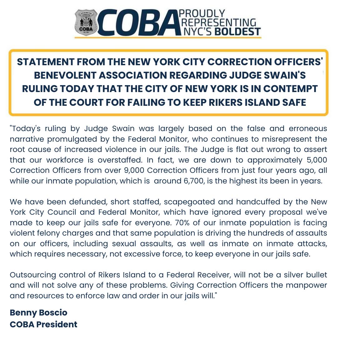 STATEMENT FROM NYC COBA REGARDING JUDGE SWAIN'S RULING - Correction ...